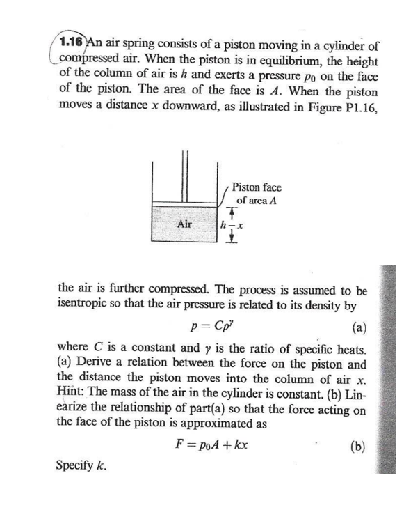 Solved 1.16 An air spring consists of a piston moving in a | Chegg.com