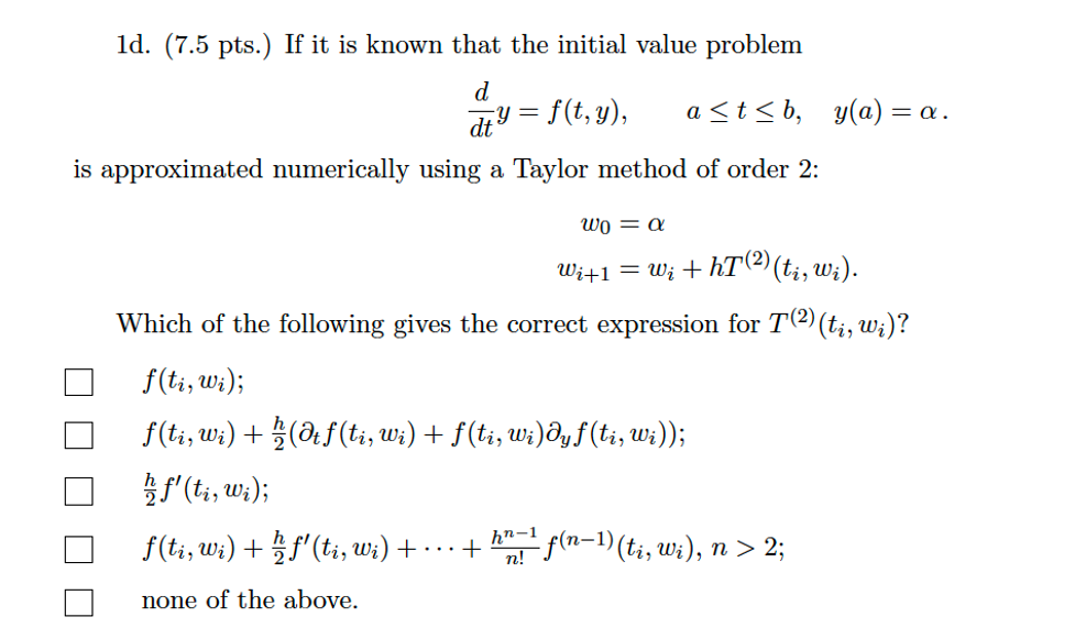 Solved 1d. (7.5 pts.) If it is known that the initial value | Chegg.com