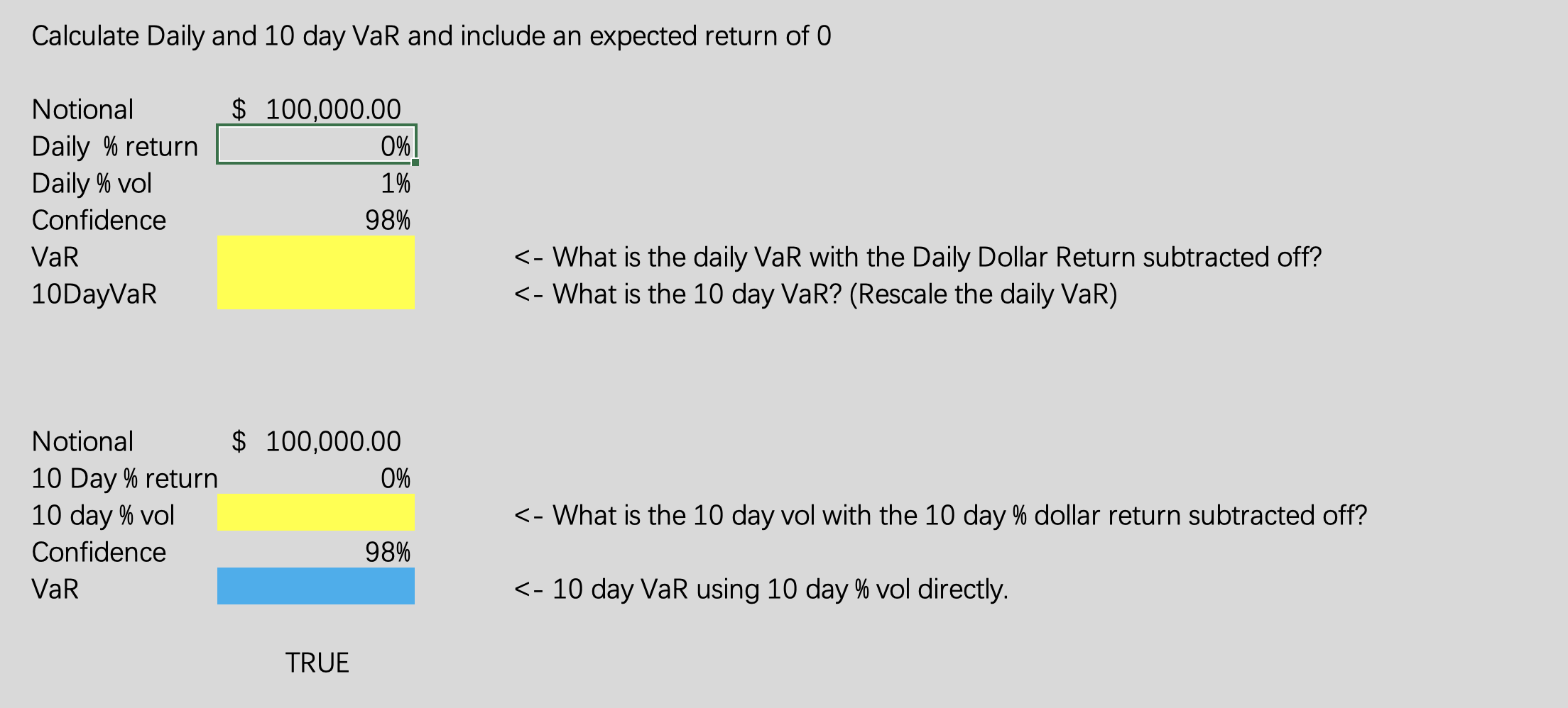 Calculate Daily and 10 day VaR and include an | Chegg.com