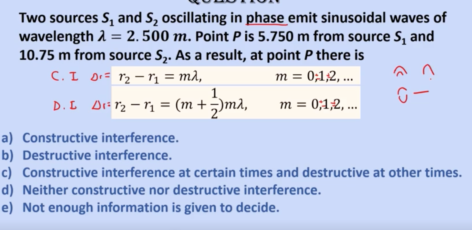 Solved Two sources S, and S, oscillating in phase emit | Chegg.com