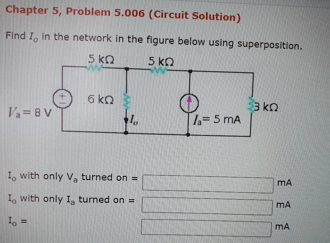 Solved Chapter 5, Problem 5.006 (Circuit Solution) Find 1, | Chegg.com