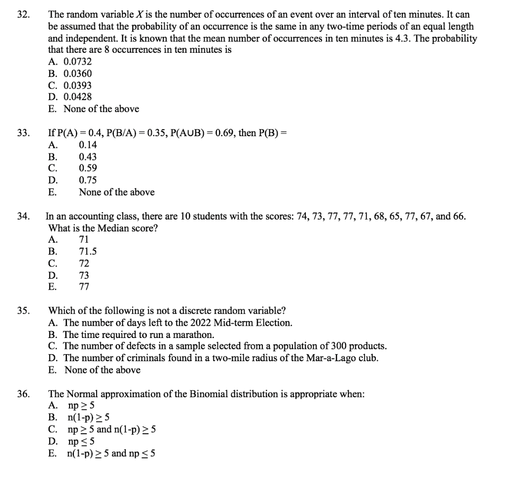 Solved 32. The random variable X is the number of | Chegg.com