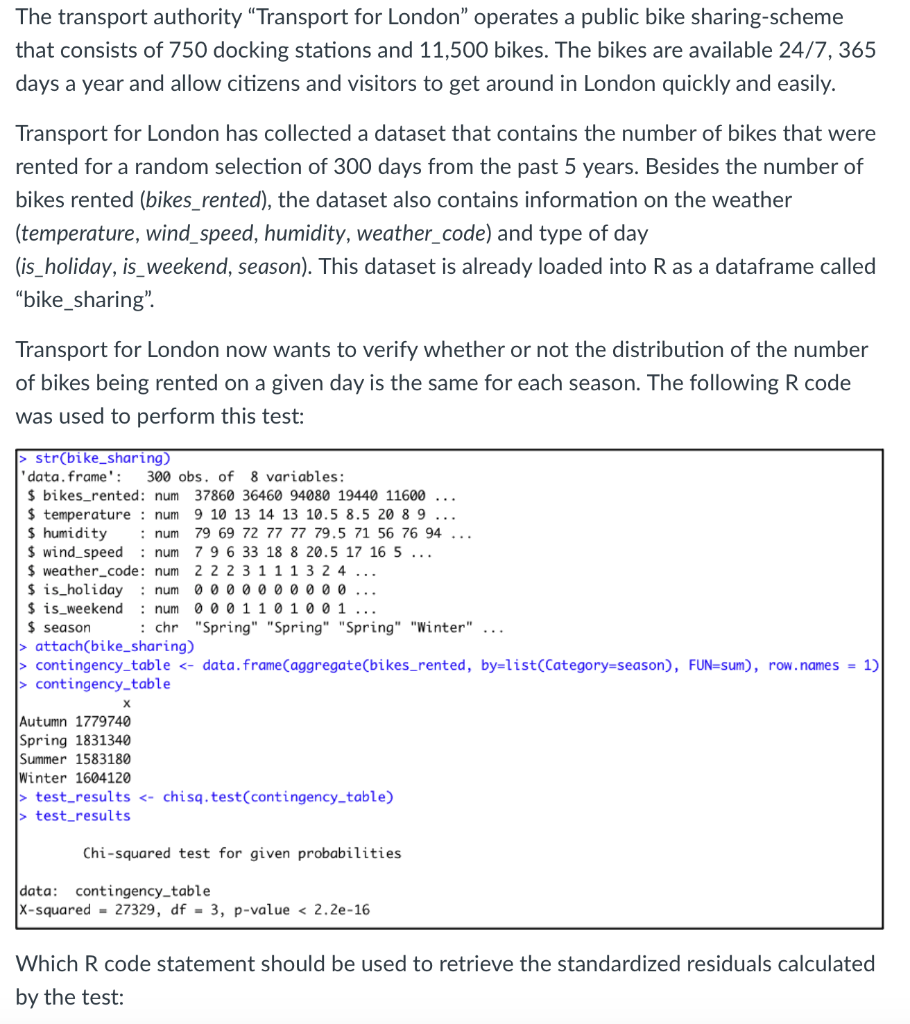 Solved The transport authority “Transport for London" | Chegg.com