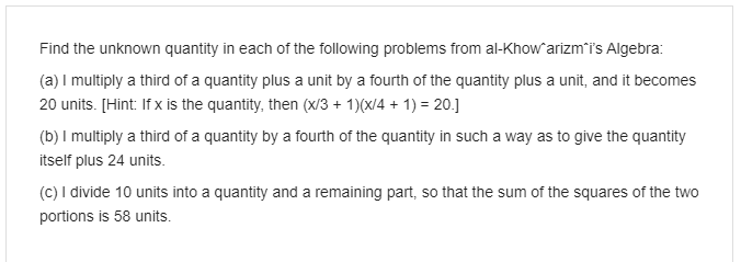 Solved Find the unknown quantity in each of the following | Chegg.com