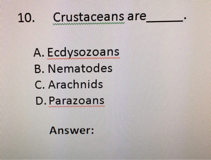 Solved 10. Crustaceans are A. Ecdvsozoans B. Nematodes C. | Chegg.com