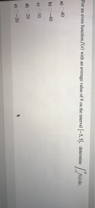 Solved For an even function f(x) with an average value of 4 | Chegg.com