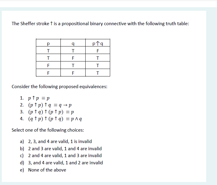 Solved The Sheffer stroke 1 is a propositional binary | Chegg.com