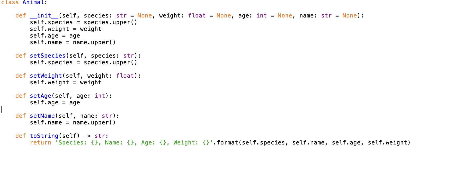 Solved \r\ndef__init__(self, species: str = None, weight: | Chegg.com
