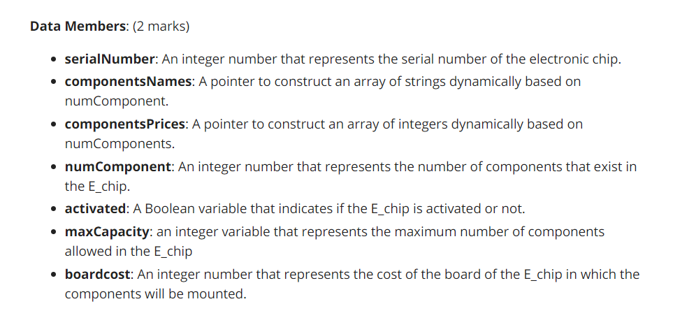 Solved Part 1 (12 Marks) Define and implement a class E_chip | Chegg.com