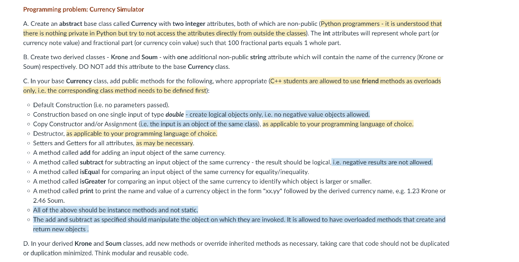 Programming problem: Currency Simulator A. Create an | Chegg.com