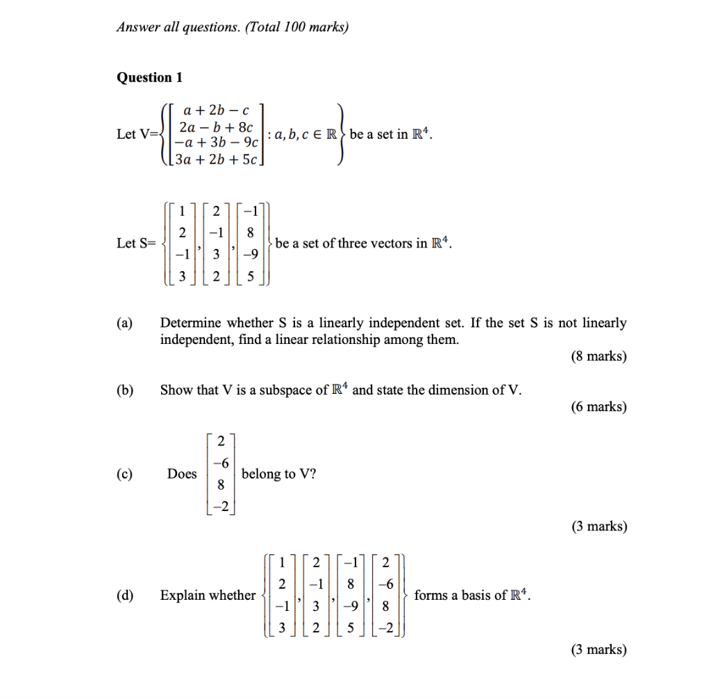 Solved Answer all questions. (Total 100 marks) Question 1 | Chegg.com