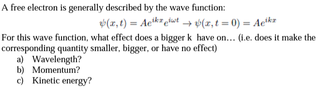 Solved A Free Electron Is Generally Described By The Wave