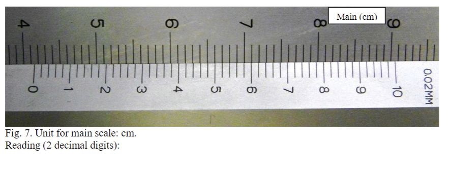 Fig. 7. Unit for main scale: cm. Reading (2 decimal | Chegg.com