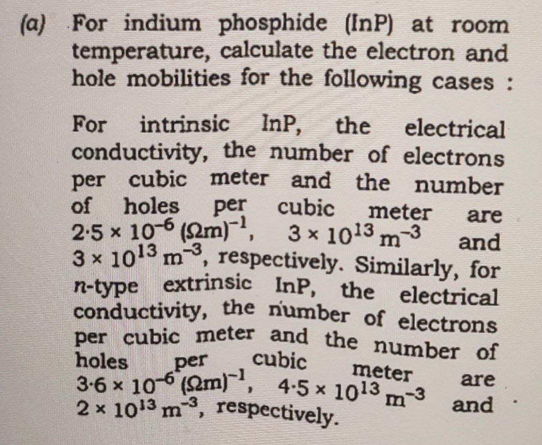 Solved For indium phosphide (InP) at room temperature, | Chegg.com