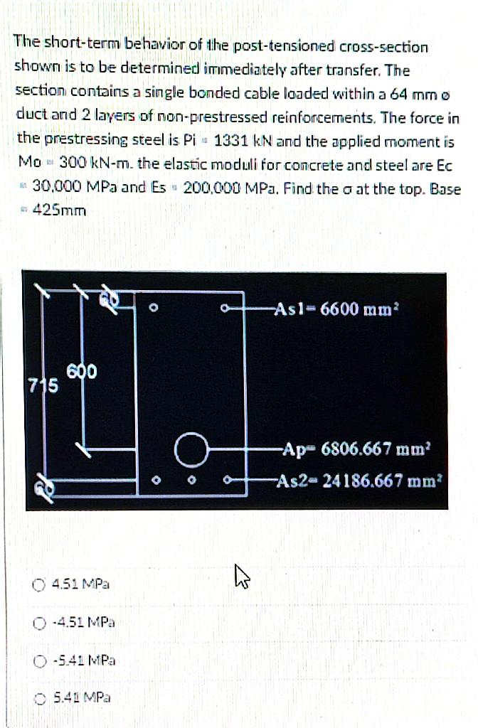 Solved The short-term behavior of the post-tensioned | Chegg.com