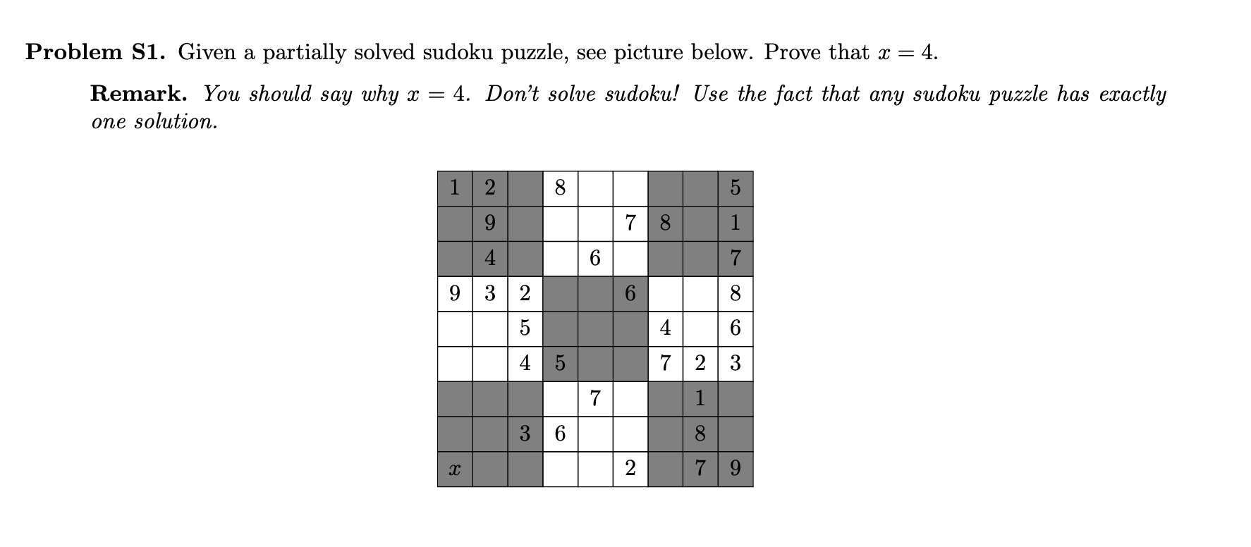 Solved roblem S1. Given a partially solved sudoku puzzle, | Chegg.com