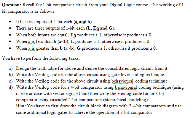 Solved . Question: Recall the 1-bit comparator circuit from | Chegg.com