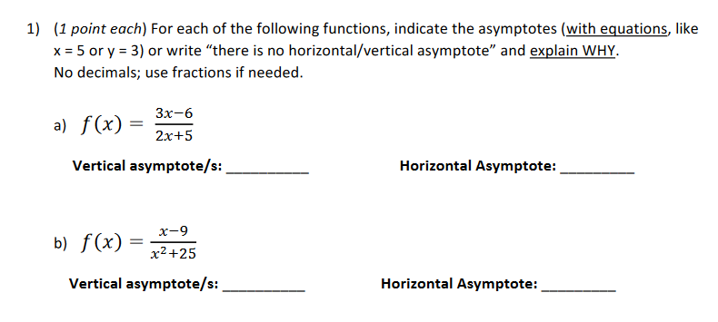 Solved 1) (1 point each) For each of the following | Chegg.com