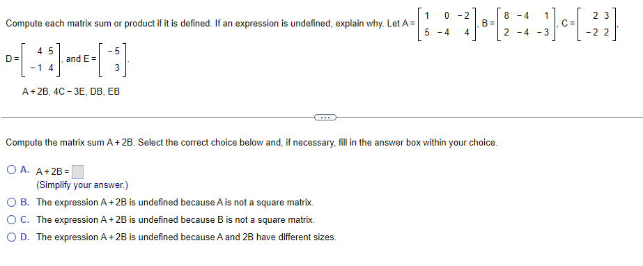 Solved 0 2 1 Compute Each Matrix Sum Or Product If It Is 