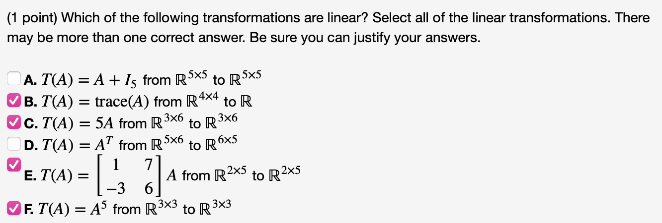 Solved (1 point) Which of the following transformations are | Chegg.com