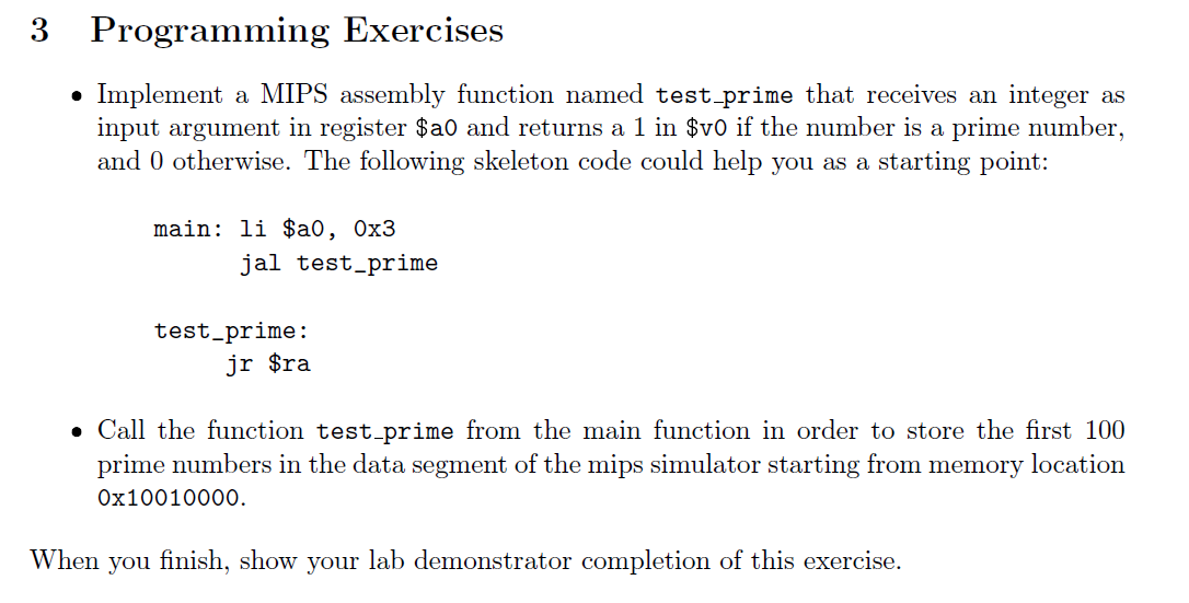 Solved 3 Programming Exercises • Implement a MIPS assembly | Chegg.com