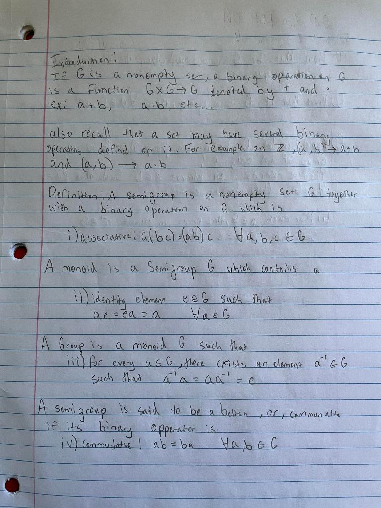 Solved is a Introduction: If G is a nonempty set, a binary | Chegg.com