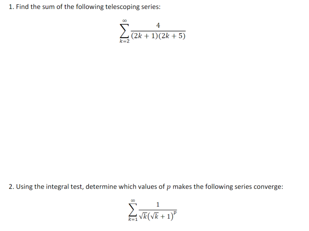 Solved 1. Find the sum of the following telescoping series: | Chegg.com