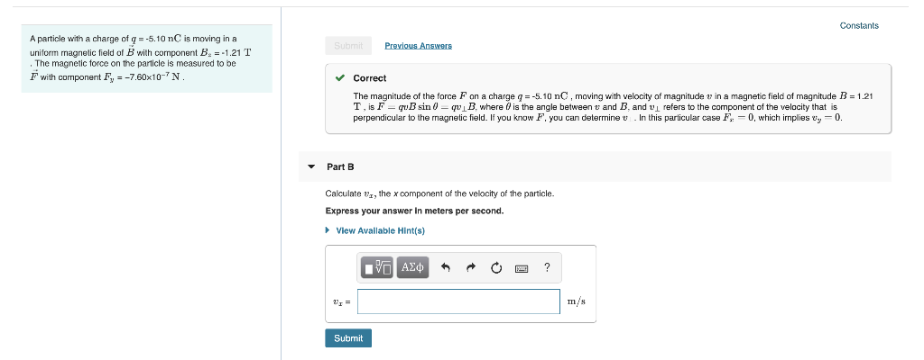 Solved Constants Submit Previous Answers A particle with a | Chegg.com