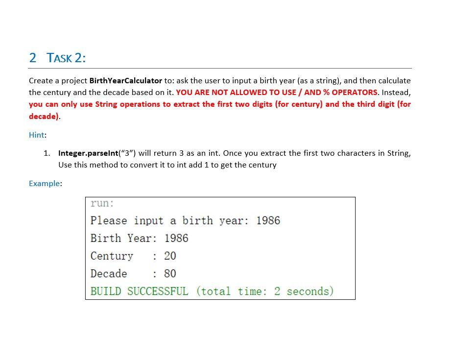 Solved Create a project BirthYearCalculator to: ask the user | Chegg.com