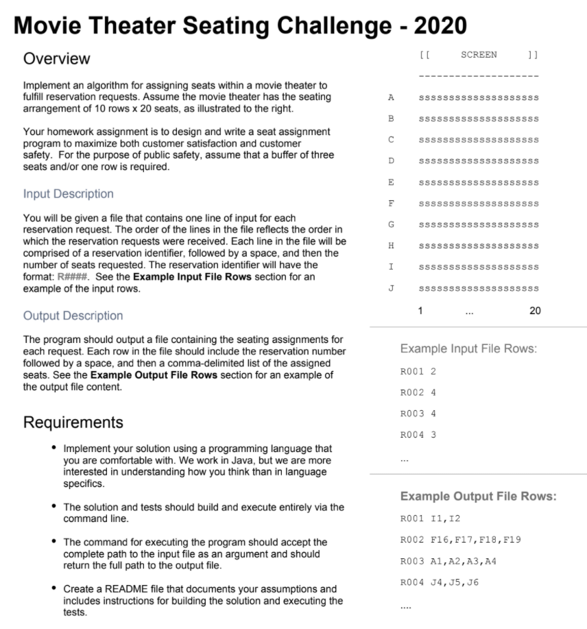 Movie Theater Seating Challenge - 2020 Overview [ | Chegg.com
