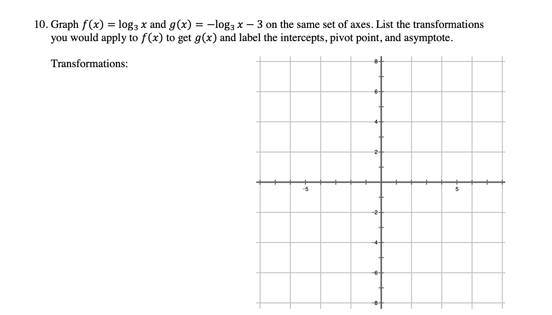 Solved 0. Graph f(x)=log3x and g(x)=−log3x−3 on the same set | Chegg.com