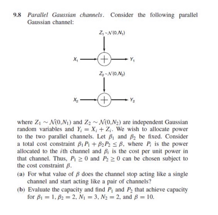 Solved 9.8 Parallel Gaussian channels. Consider the | Chegg.com