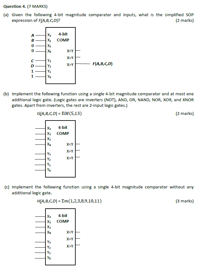 Solved (a) Given the following 4-bit magnitude comparator | Chegg.com
