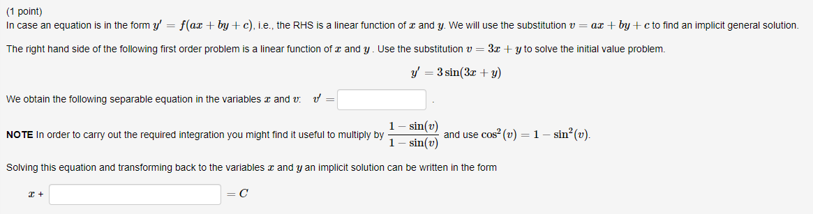 Solved (1 point) In case an equation is in the form | Chegg.com