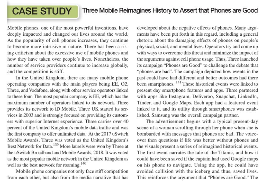 Solved CASE STUDY Three Mobile Reimagines History to Assert | Chegg.com