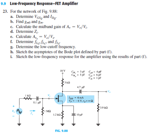 Solved Q.9 Low-Frequency Response–FET Amplifier 23. For the | Chegg.com