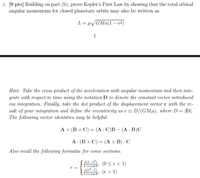 Solved c. [9 pts] ﻿Building on ﻿part (b), ﻿prove Kepler's | Chegg.com