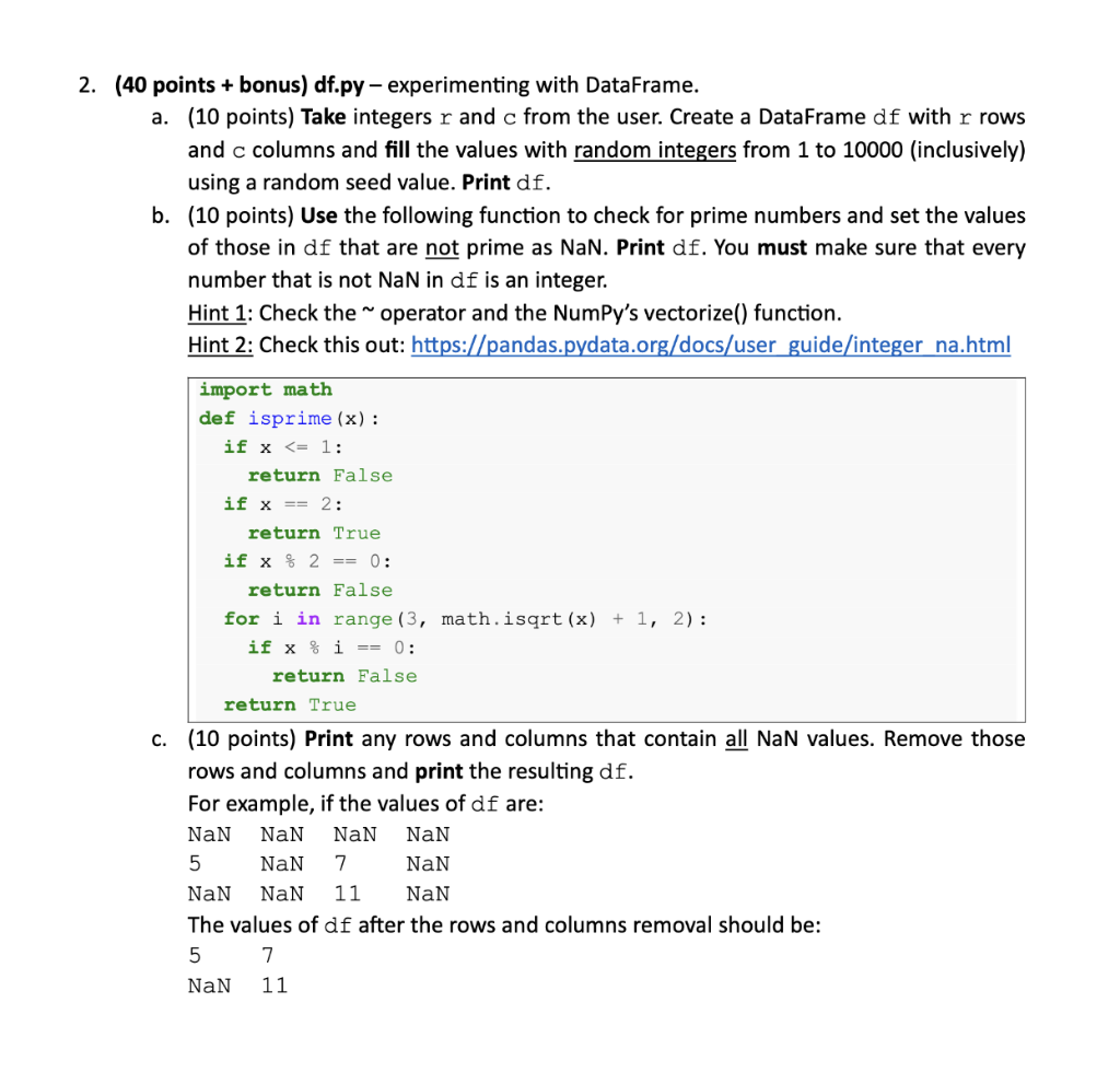 Solved 0 points + bonus) df.py - experimenting with | Chegg.com