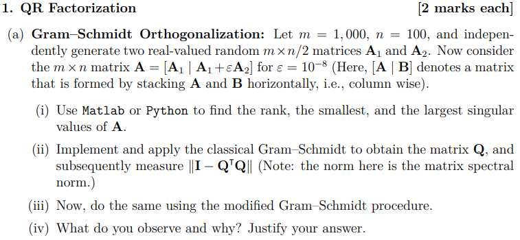 Solved (a) Gram-Schmidt Orthogonalization: Let | Chegg.com