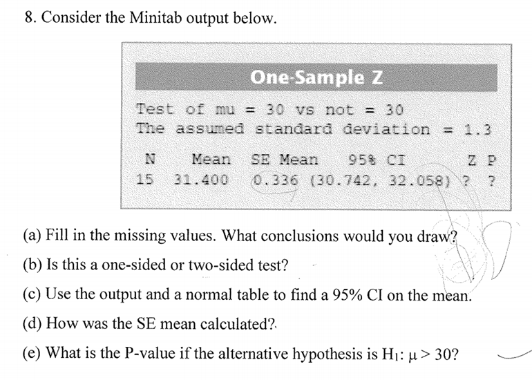 Solved 8. Consider the Minitab output below. (a) Fill in the | Chegg.com