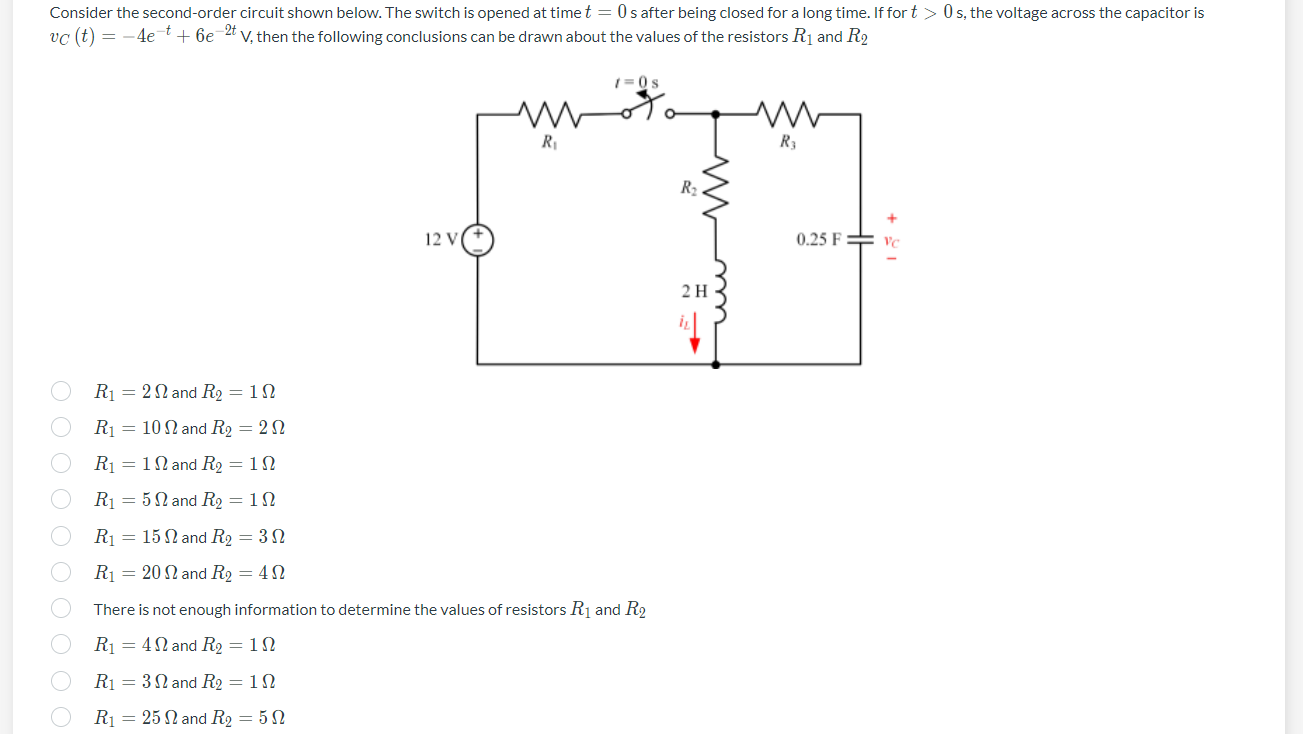 Solved Consider the second-order circuit shown below. The | Chegg.com