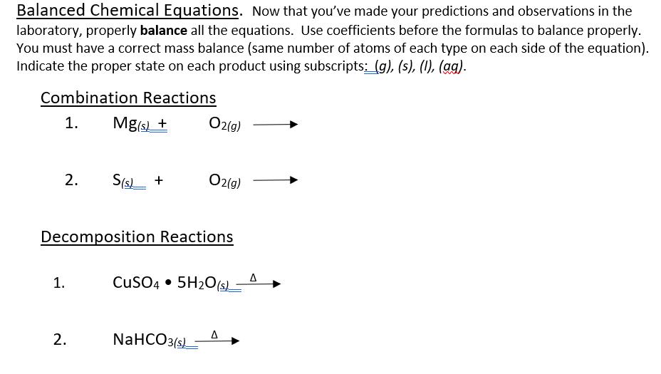 Solved Balanced Chemical Equations. Now that you've made | Chegg.com