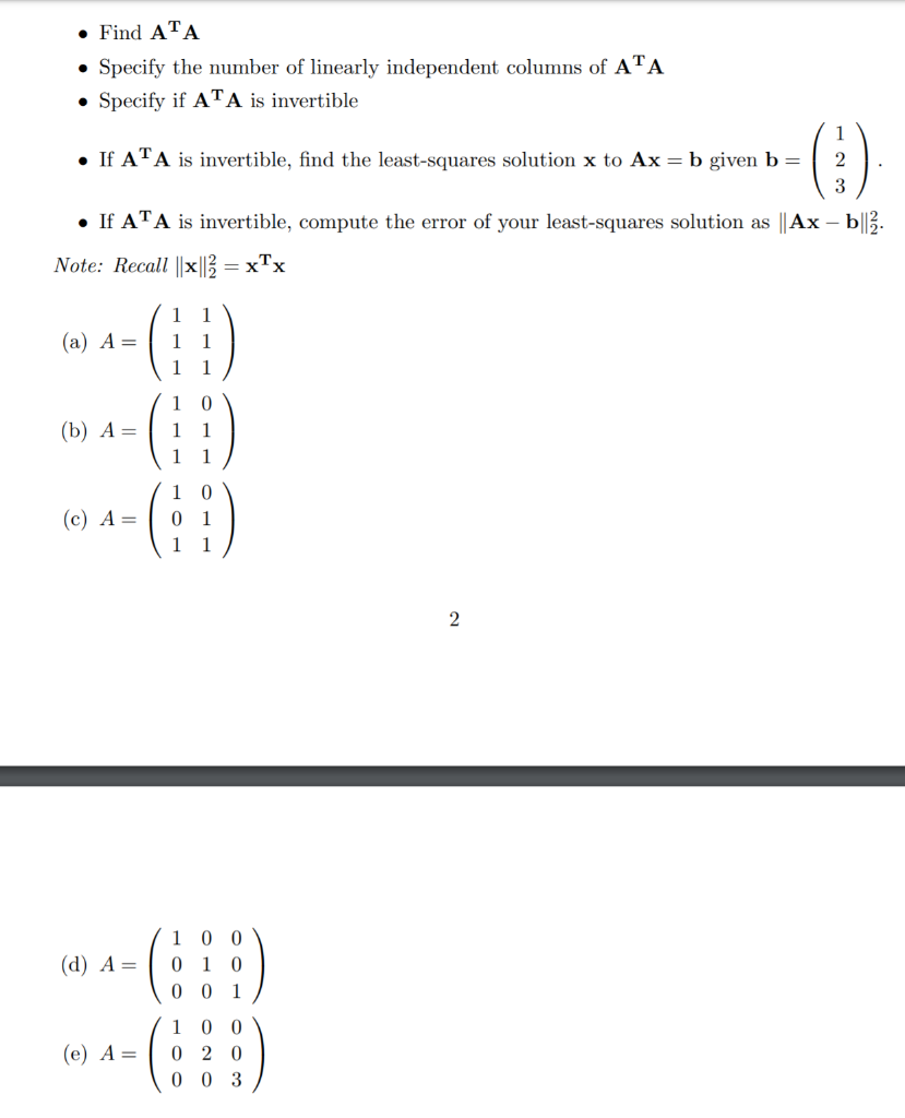 Solved . Find ATA . Specify the number of linearly | Chegg.com