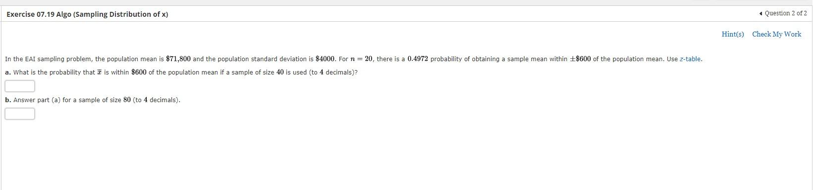 Solved Exercise 07.19 Algo (Sampling Distribution of x) | Chegg.com