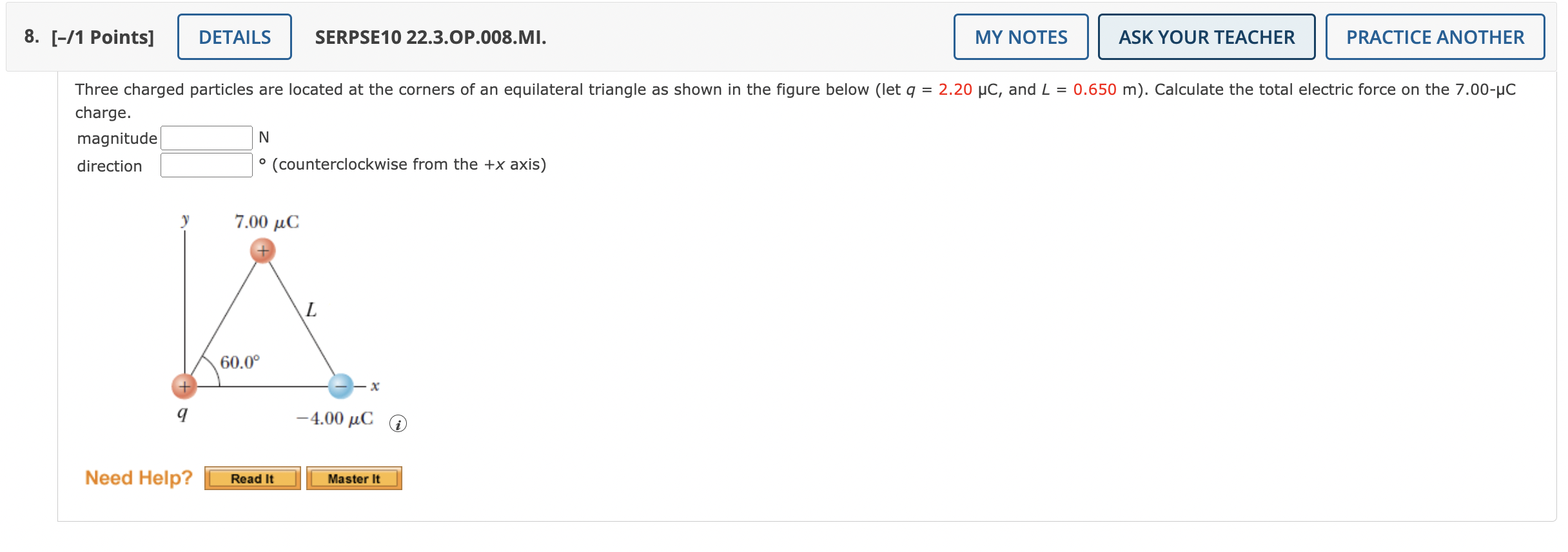 Solved charge. magnitude N direction - (counterclockwise | Chegg.com