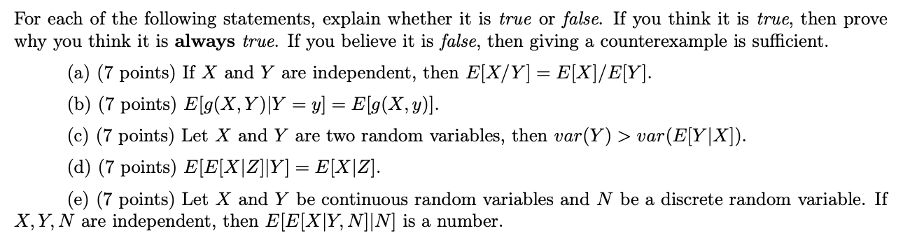 For each of the following statements, explain whether | Chegg.com