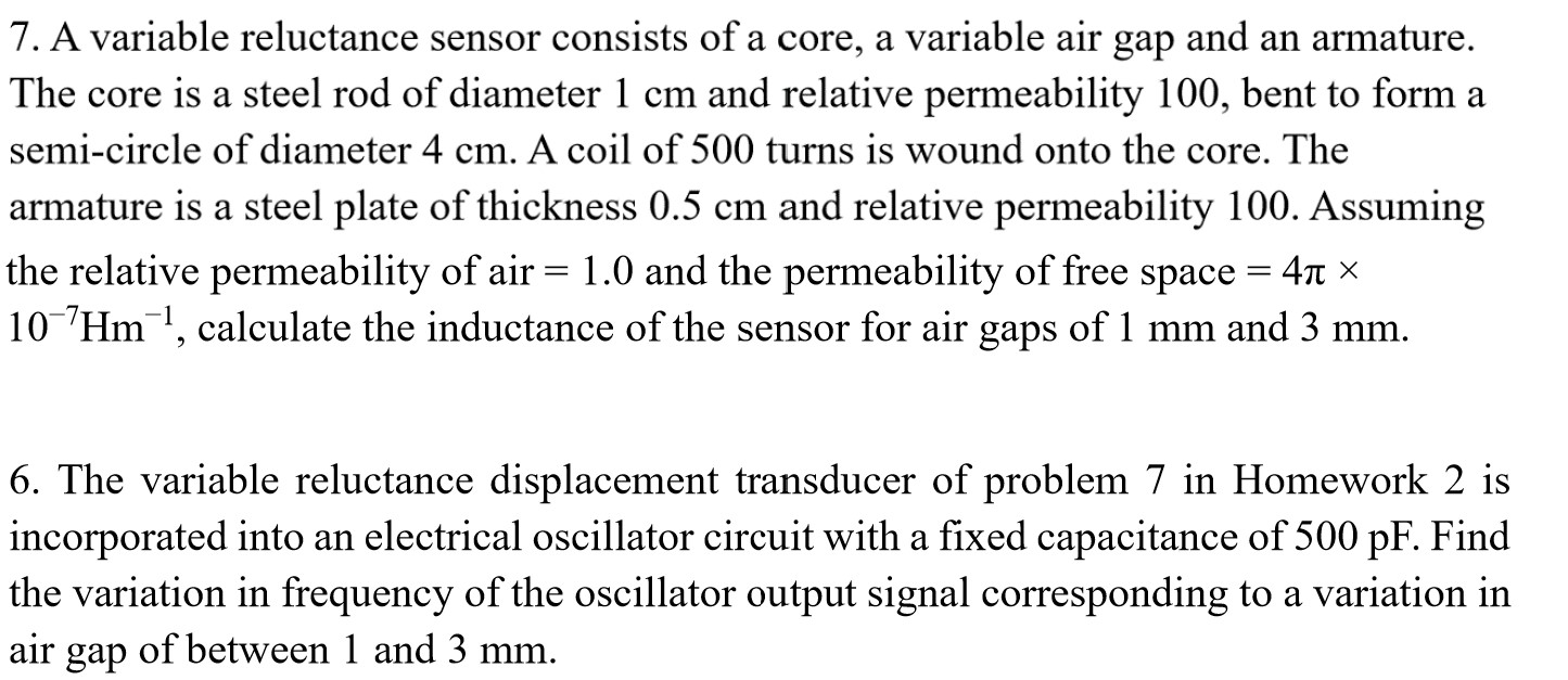 Solved 7. A variable reluctance sensor consists of a core, a | Chegg.com