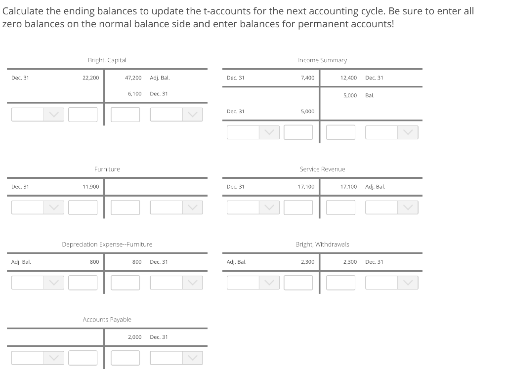 Solved Calculate the ending balances to update the | Chegg.com