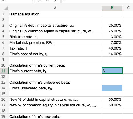 Solved Excel Online Structured Activity: Hamada equation | Chegg.com