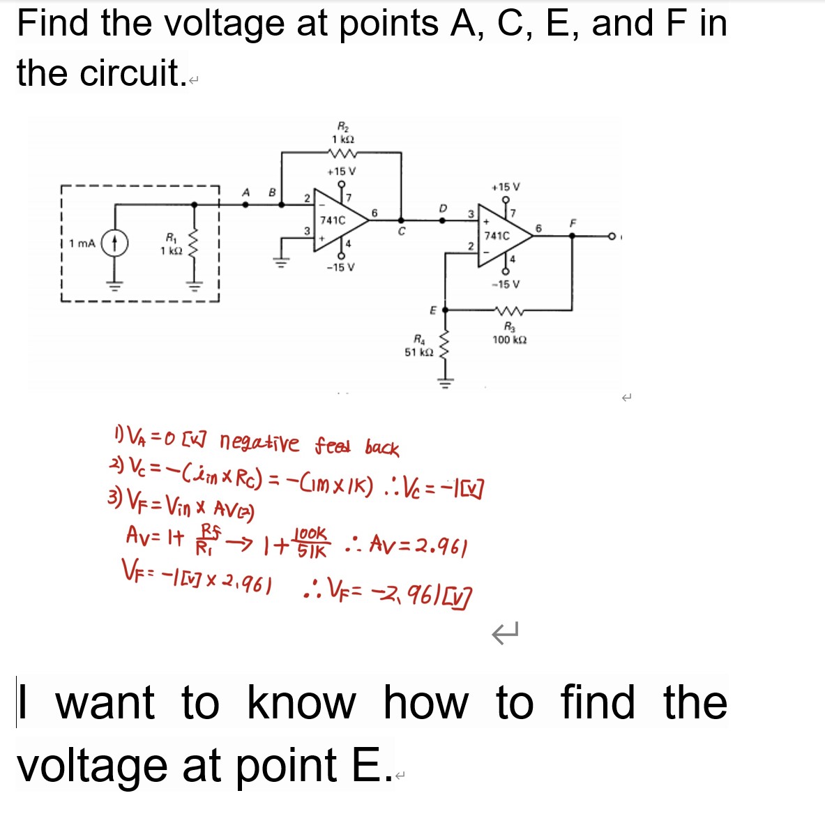 Solved Find the voltage at points A,C,E, and F in the | Chegg.com